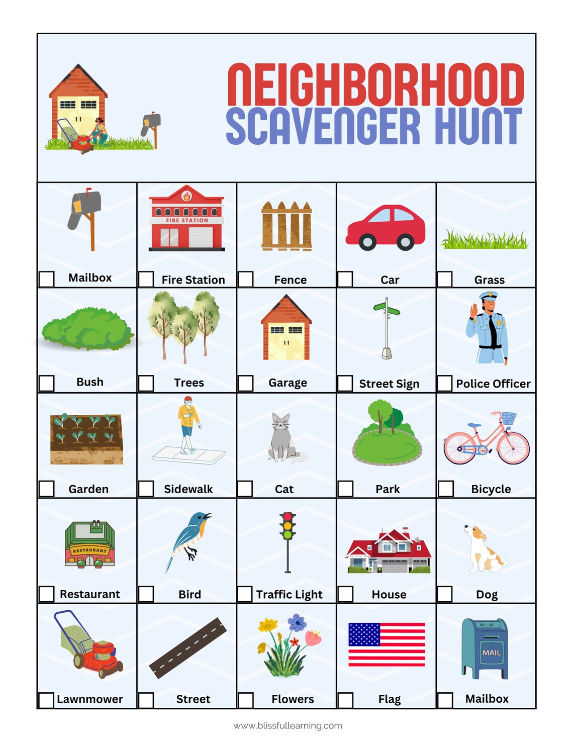 Neighborhood Scavenger Hunt for Kids, Family Outdoor Walking Game ...