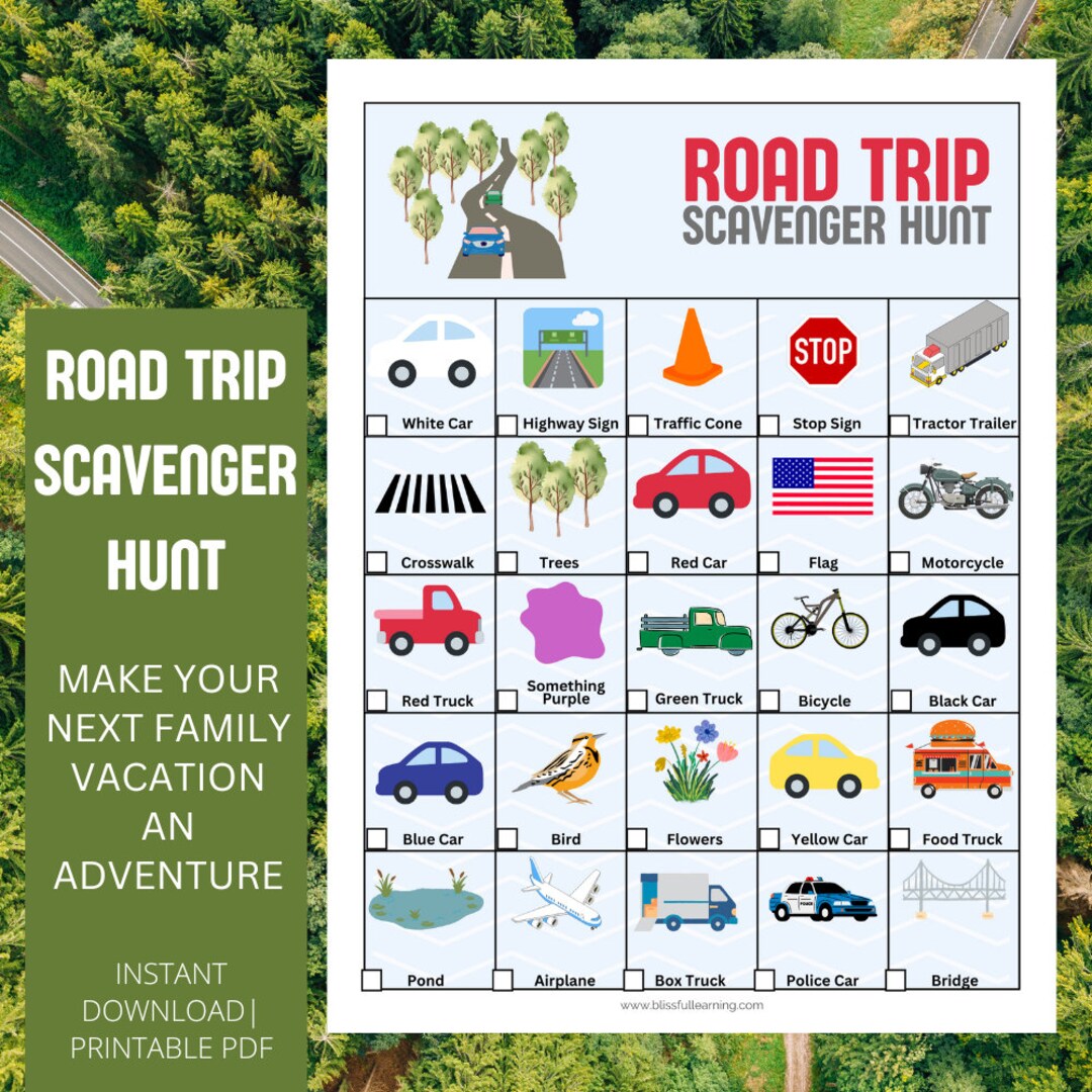 Family Road Trip Scavenger Hunt, Keep Kids Busy Finding 25 Things While ...