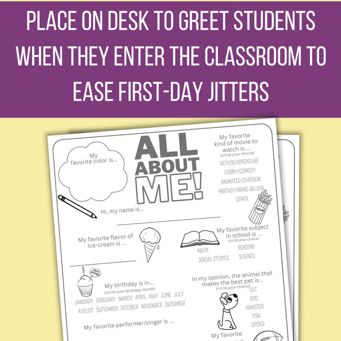 All About Me Poster and Coloring Page for Students, Ice Breaker for ...