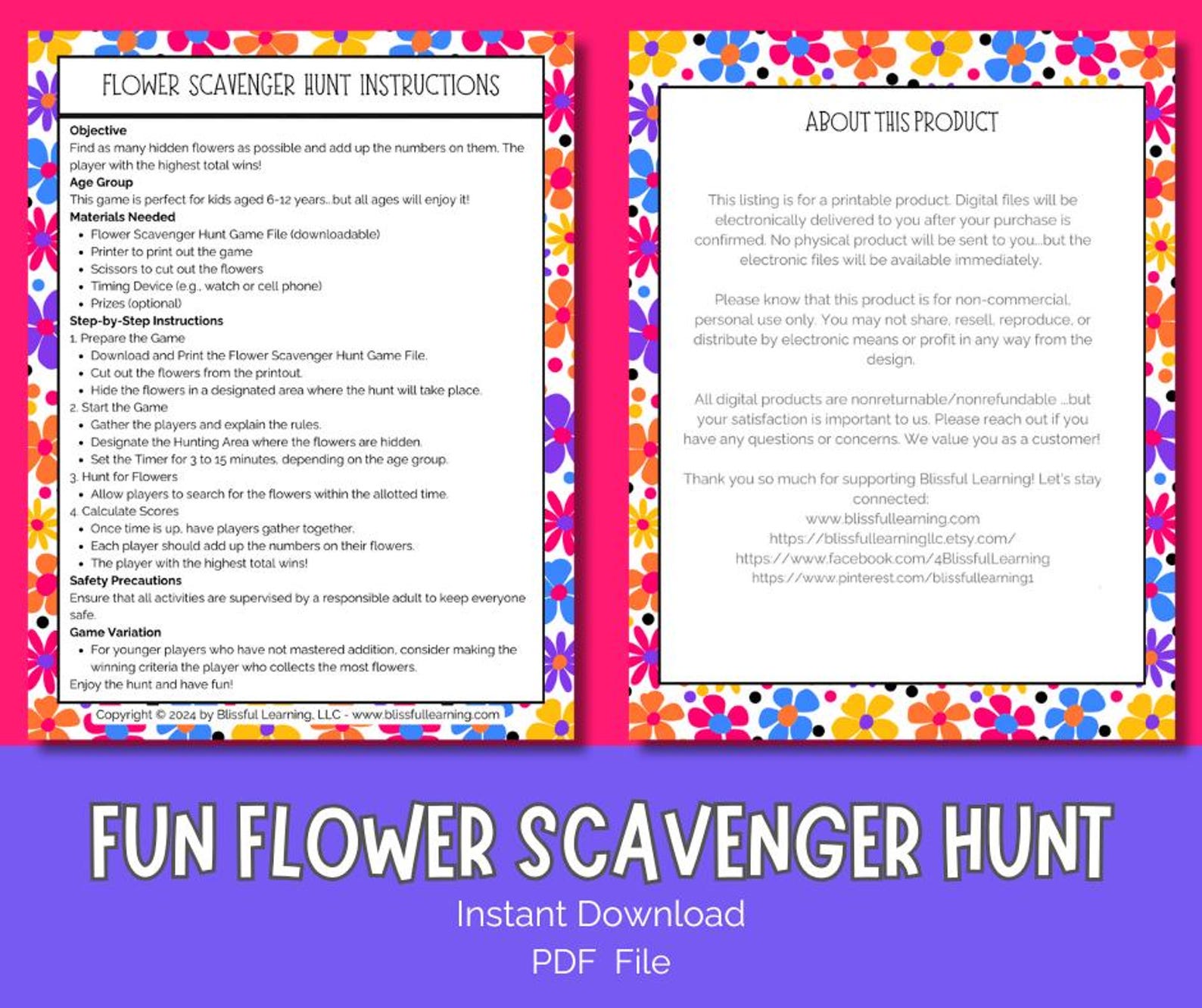 Flower Scavenger Hunt for Kids, Fun Addition Learning Game, Perfect for ...