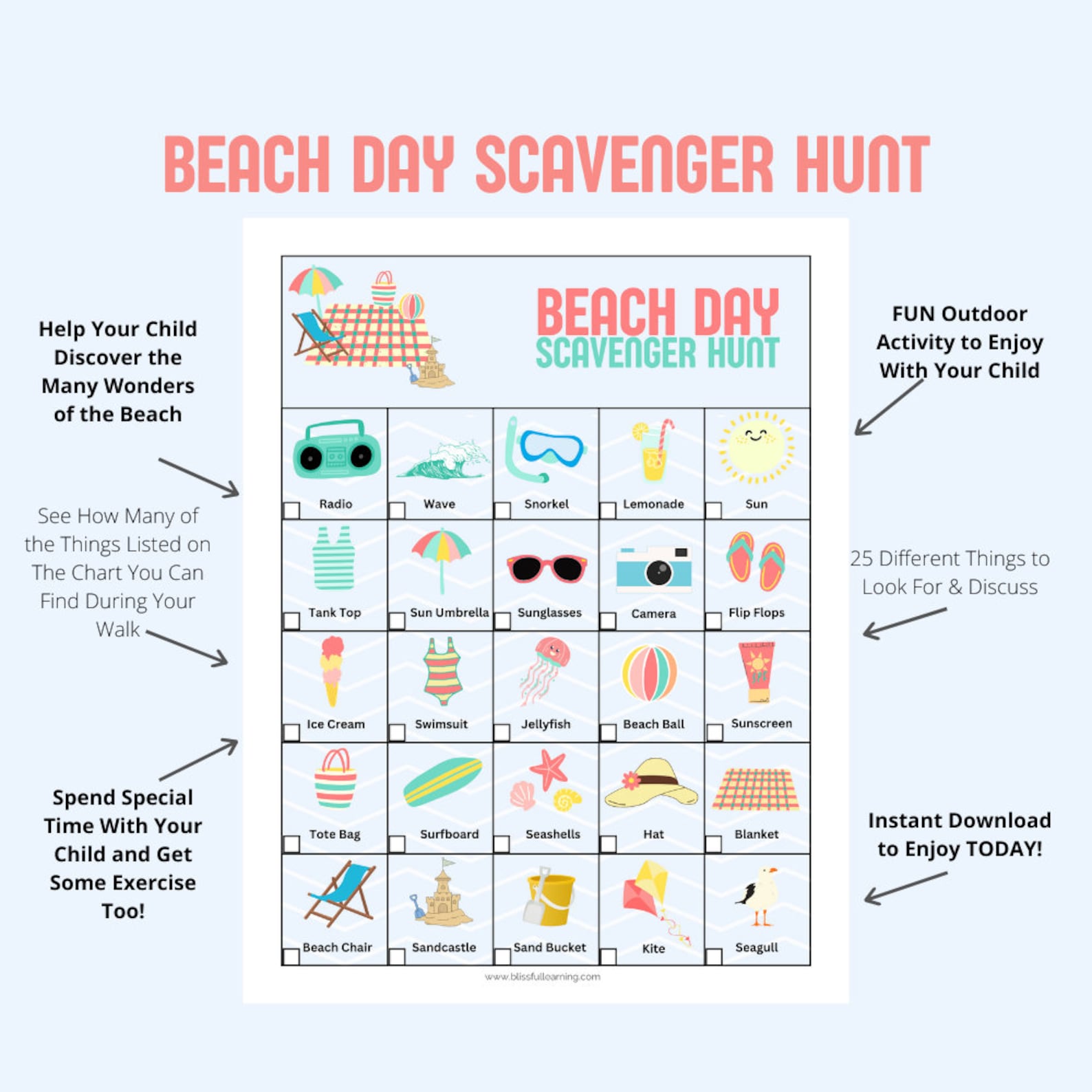 Beach Day Scavenger Hunt Game for Kids Printable, Family Seashore ...