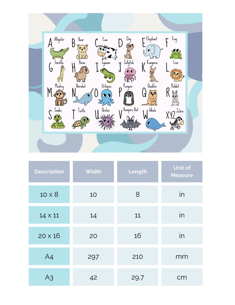 Calming Blue Abstract Alphabet Poster for Kids Room or Classroom ...