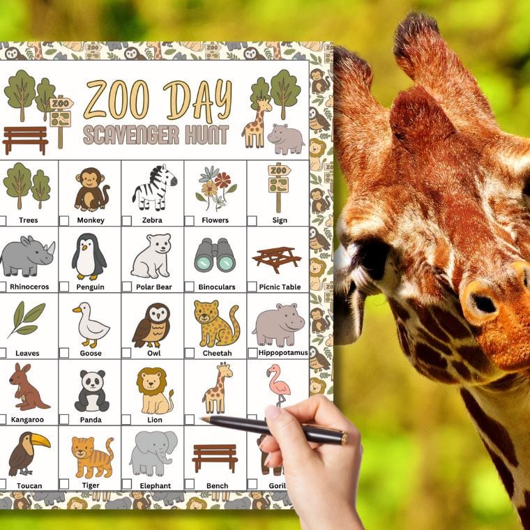 Zoo Day Scavenger Hunt for Kids Printable, Family Fun Game for a Day at ...