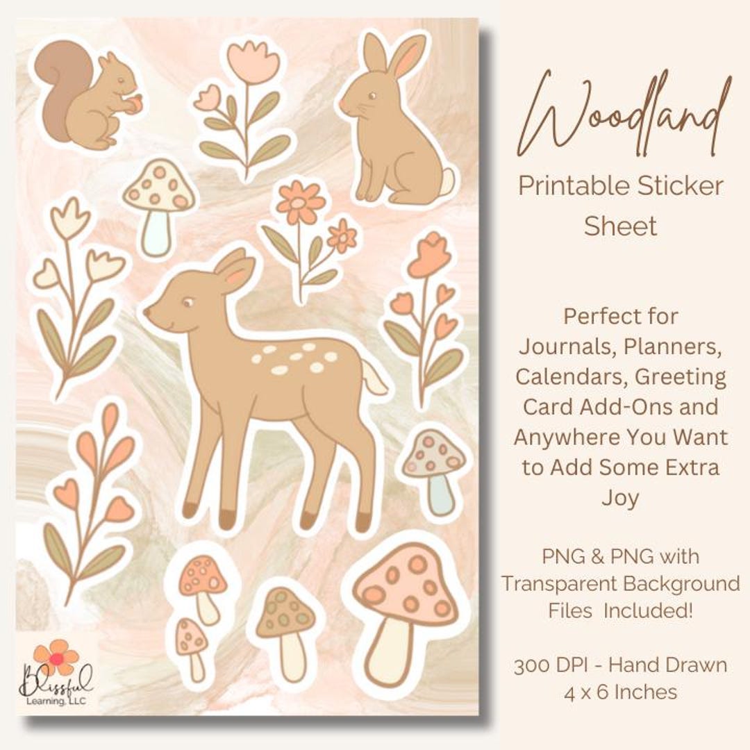Woodland Animals Printable Sticker Sheet: Forest Decor Decorative ...