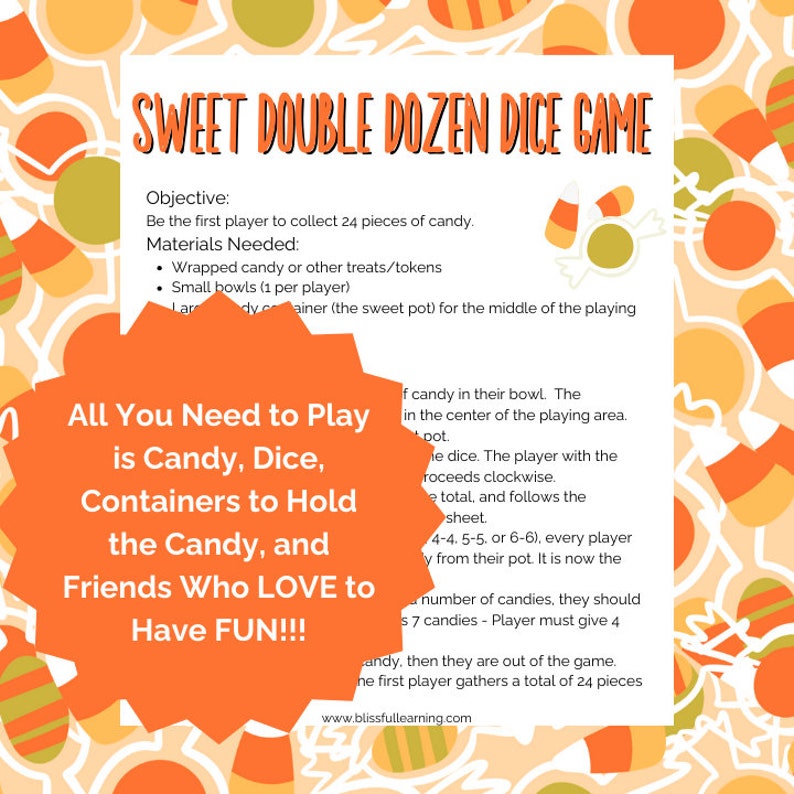 Halloween Candy Dice Game Printable, Fall Kids Party Game Printable ...