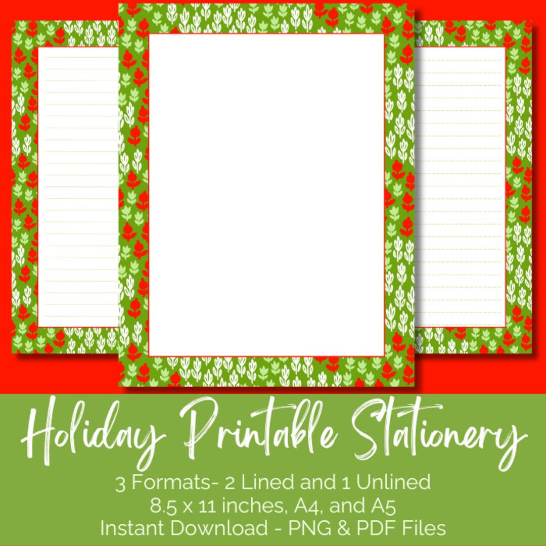 Christmas Stationery Set: Green & Red Holiday Writing Paper (instant ...