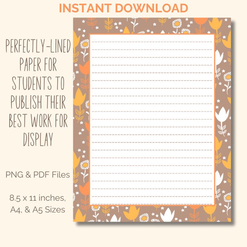 Fall Whimsical Floral Printable Writing Paper, Autumn Lined and Unlined ...