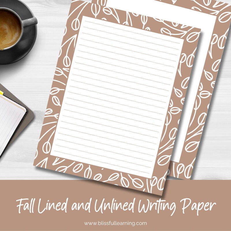 Toasty Brown and White Fall Printable Writing Paper, Lined Unlined Stationery, Instantly ...