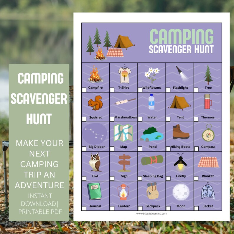 Camping Scavenger Hunt for Kids Printable, Nature Walk for Families ...