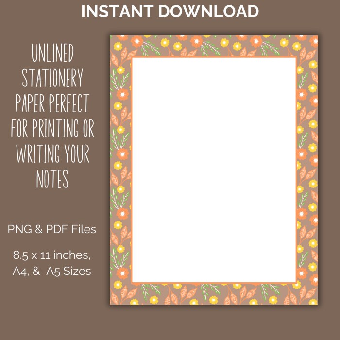 Fall Floral Printable Lined and Unlined Writing Paper Autumn - Etsy
