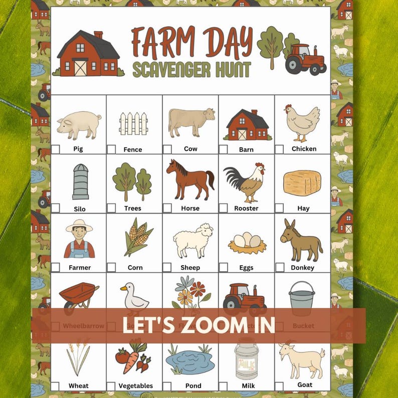 Farm Day Scavenger Hunt for Kids Printable, Farm Visit Game for ...