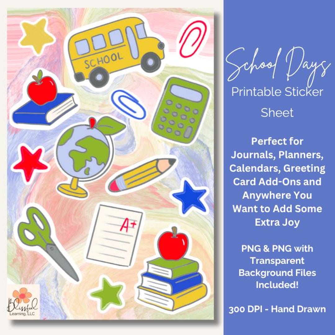 School Days Sticker Sheet: Hand-drawn School Theme (printable) - Etsy