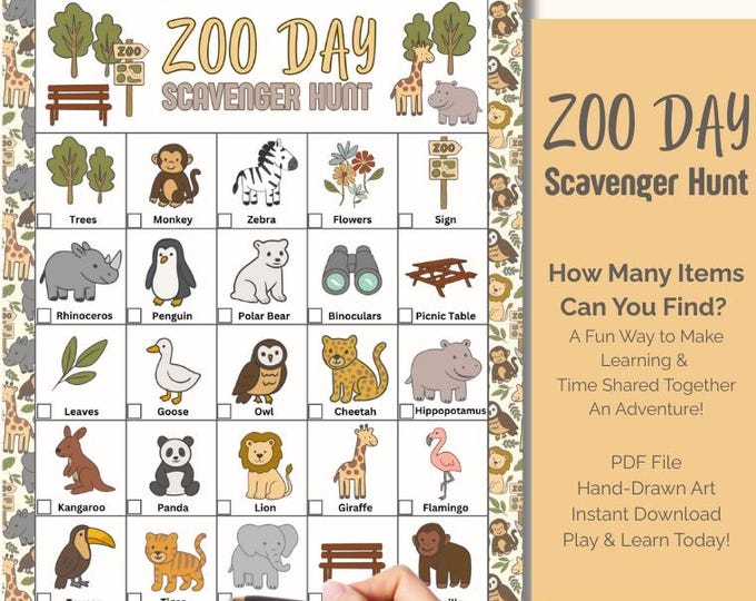 Zoo Scavenger Hunt Nature Scavenger Hunt Printable Kid Activity Instant ...