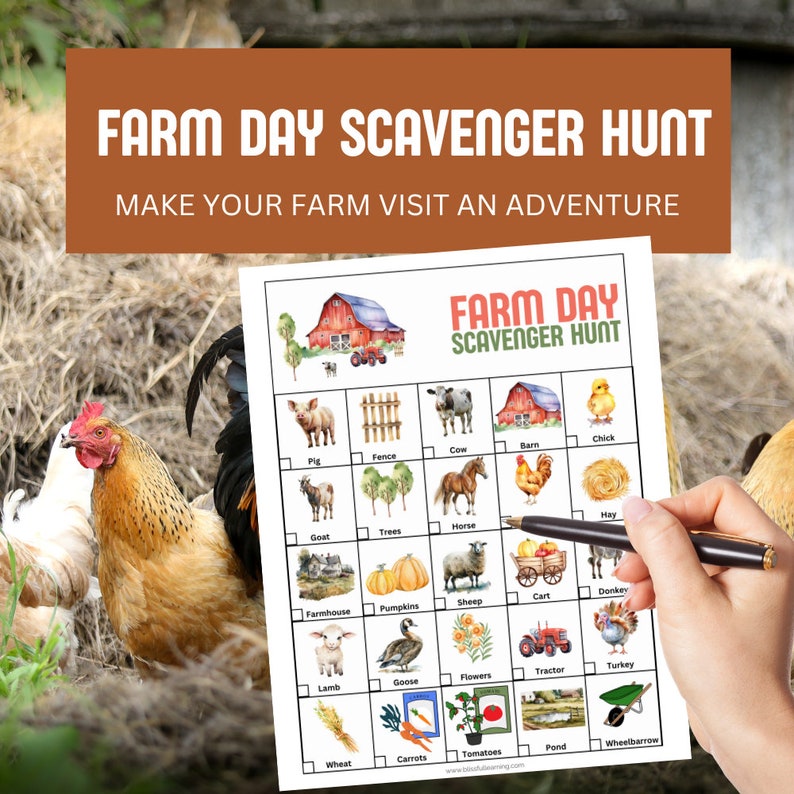 Farm Day Scavenger Hunt for Kids Printable, Farm Visit Game for ...