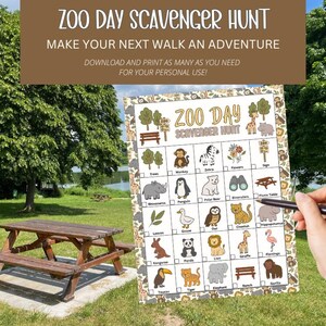 Zoo Day Scavenger Hunt for Kids Printable, Family Fun Game for a Day at ...