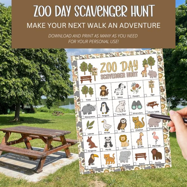 Zoo Day Scavenger Hunt for Kids Printable, Family Fun Game for a Day at ...
