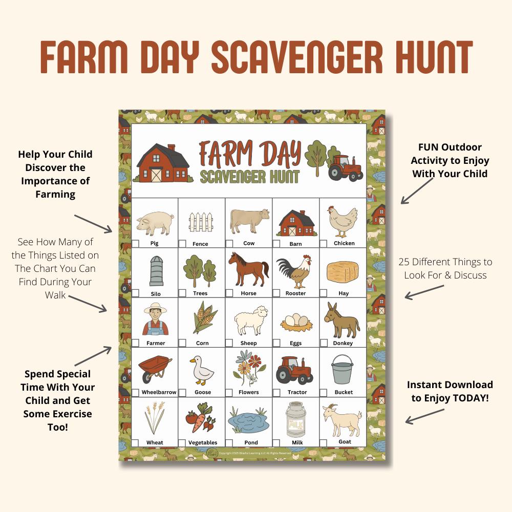 Farm Day Scavenger Hunt for Kids Printable, Farm Visit Game for ...