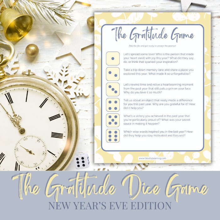 The Gratitude Game - Roll, Reflect, and Remember: A Fun New Year's Eve ...