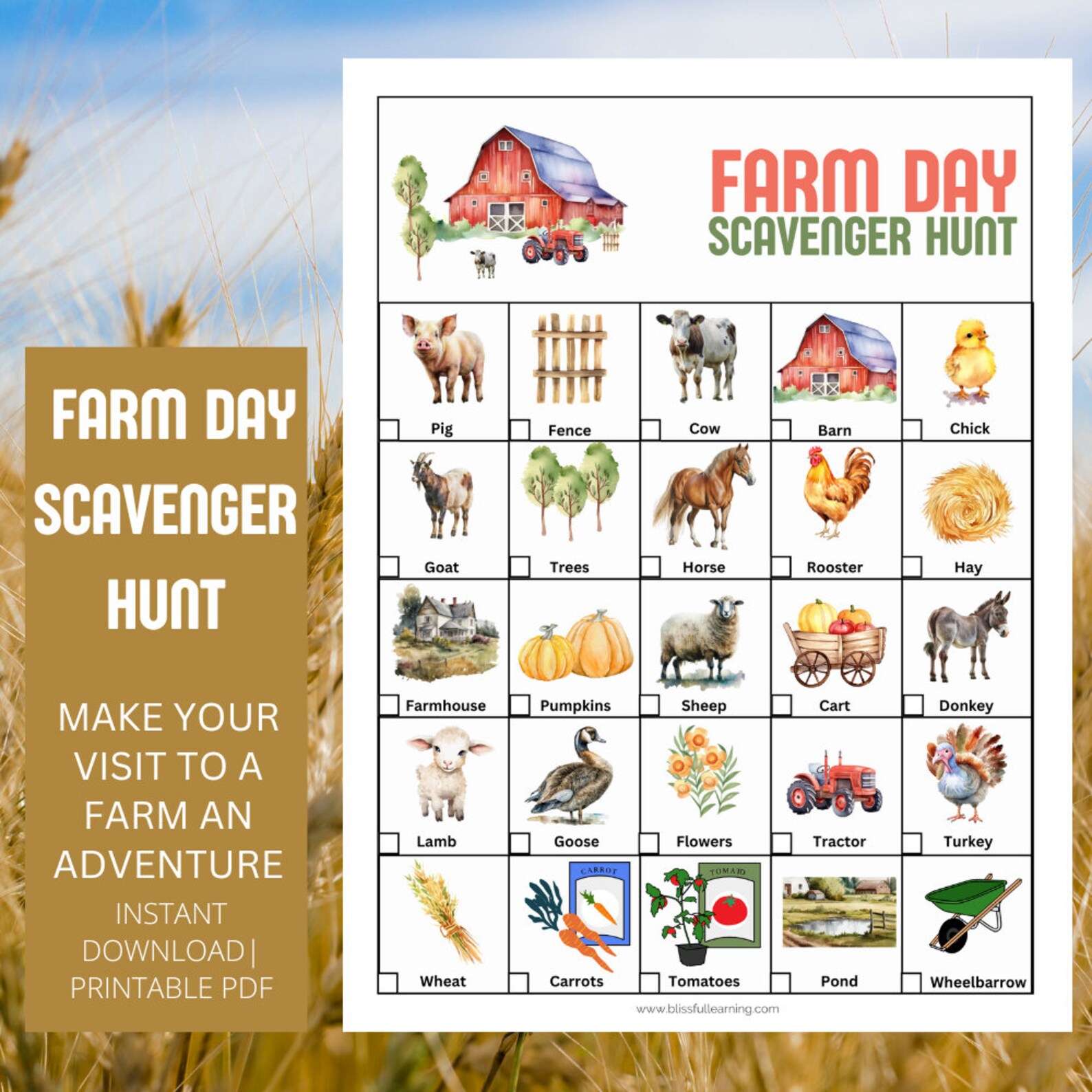 Farm Day Scavenger Hunt for Kids Printable, Farm Visit Game for ...