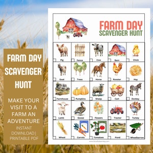 Farm Day Scavenger Hunt for Kids Printable, Farm Visit Game for ...