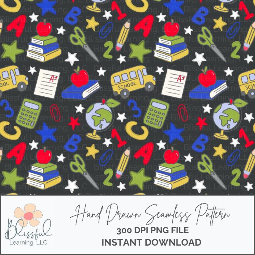 School-themed Seamless Pattern: Hand-drawn Classroom Design (digital ...