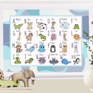 Calming Blue Abstract Alphabet Poster for Kids Room or Classroom ...