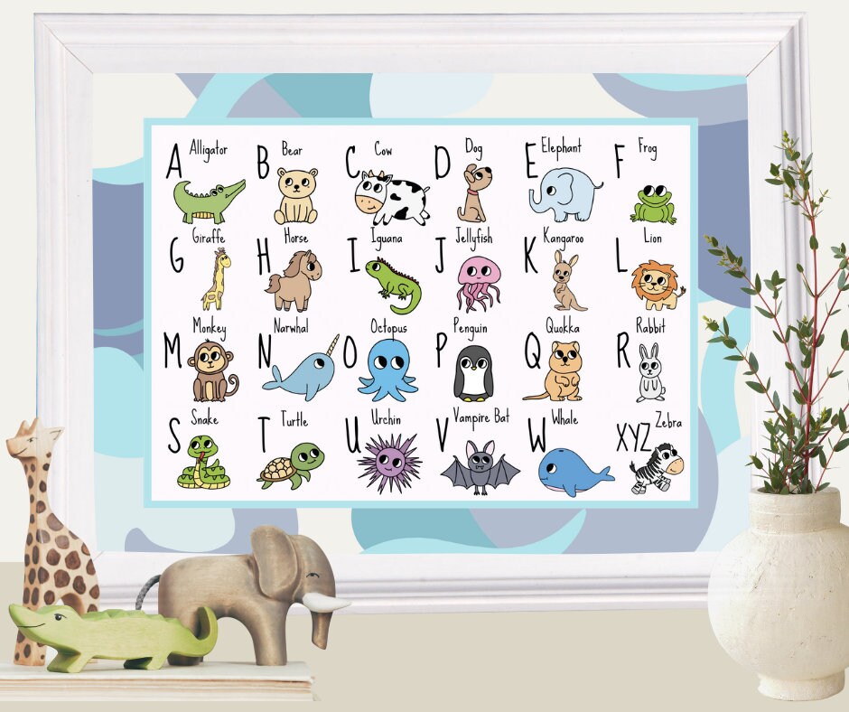 Calming Blue Abstract Alphabet Poster for Kids Room or Classroom ...