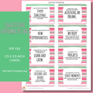 Gratitude Affirmation Cards: Daily Mindfulness Gift Set Printable (PDF ...