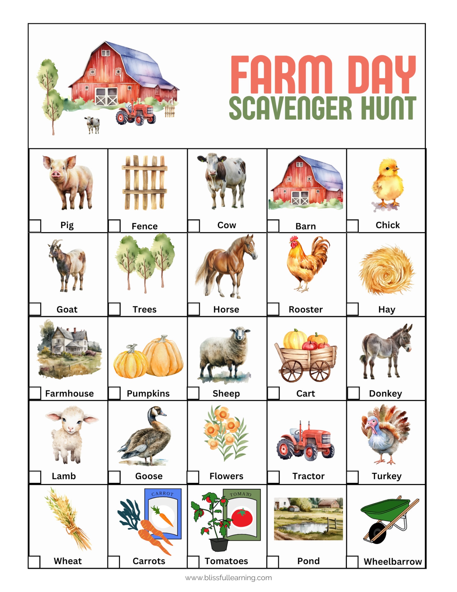 Farm Day Scavenger Hunt for Kids Printable, Farm Visit Game for ...