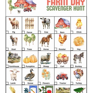 Farm Day Scavenger Hunt for Kids Printable, Farm Visit Game for ...