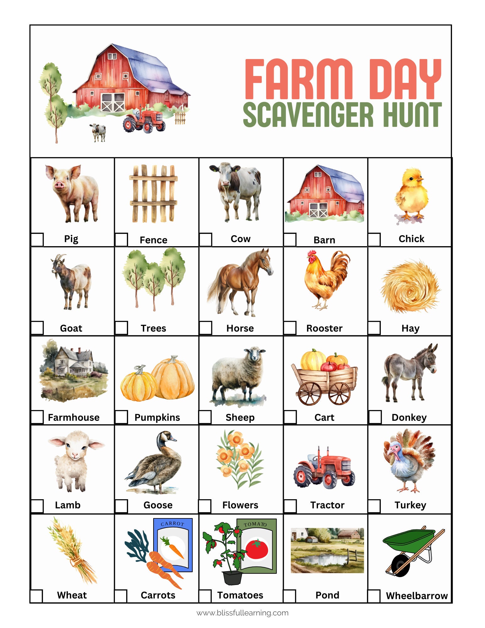 Farm Day Scavenger Hunt for Kids Printable, Farm Visit Game for ...