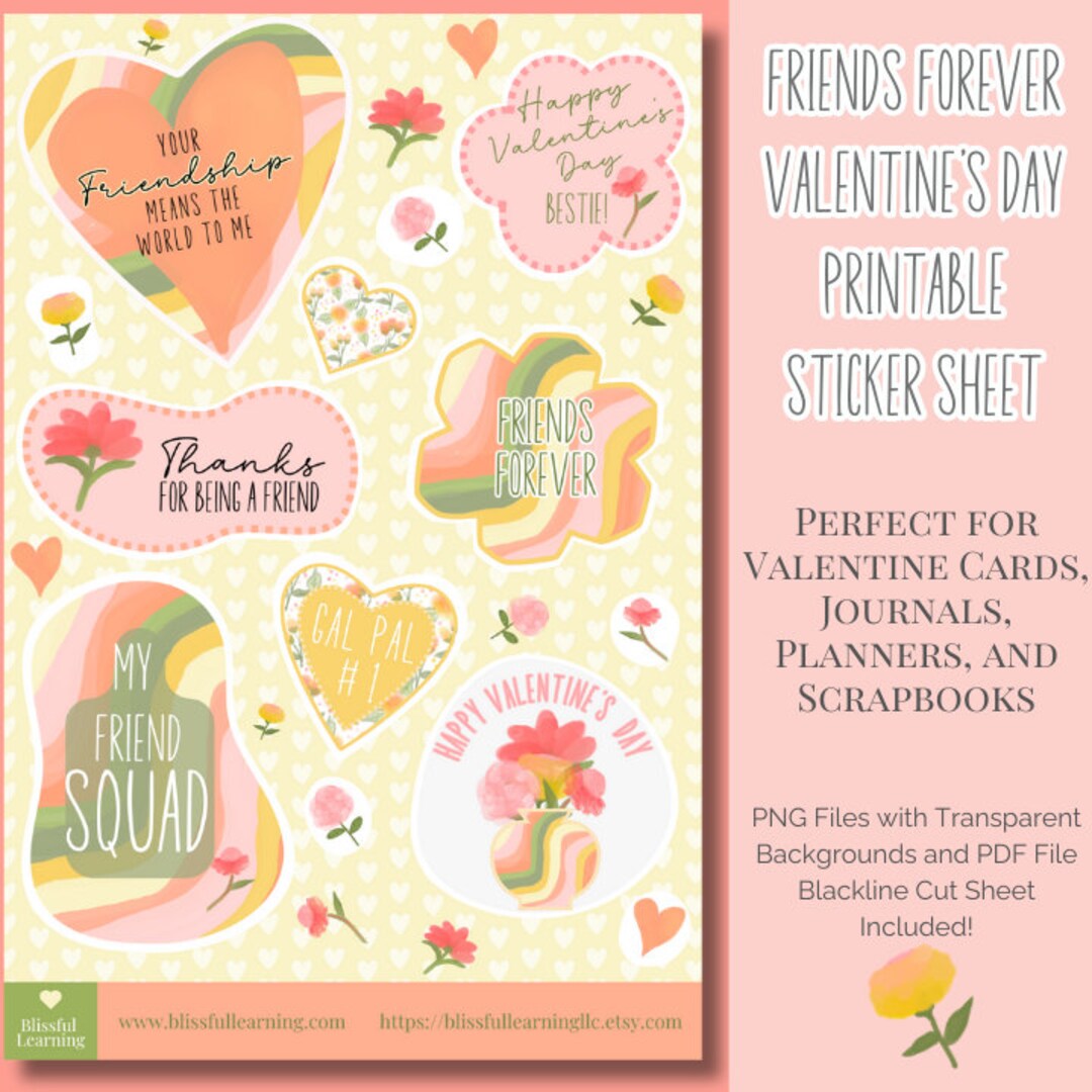 Friends Forever: Printable Valentine's Day Sticker Sheet 13 Pretty ...
