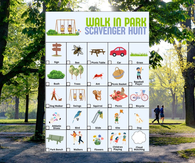 Walk in the Park Scavenger Hunt for Kids Printable Outdoor - Etsy