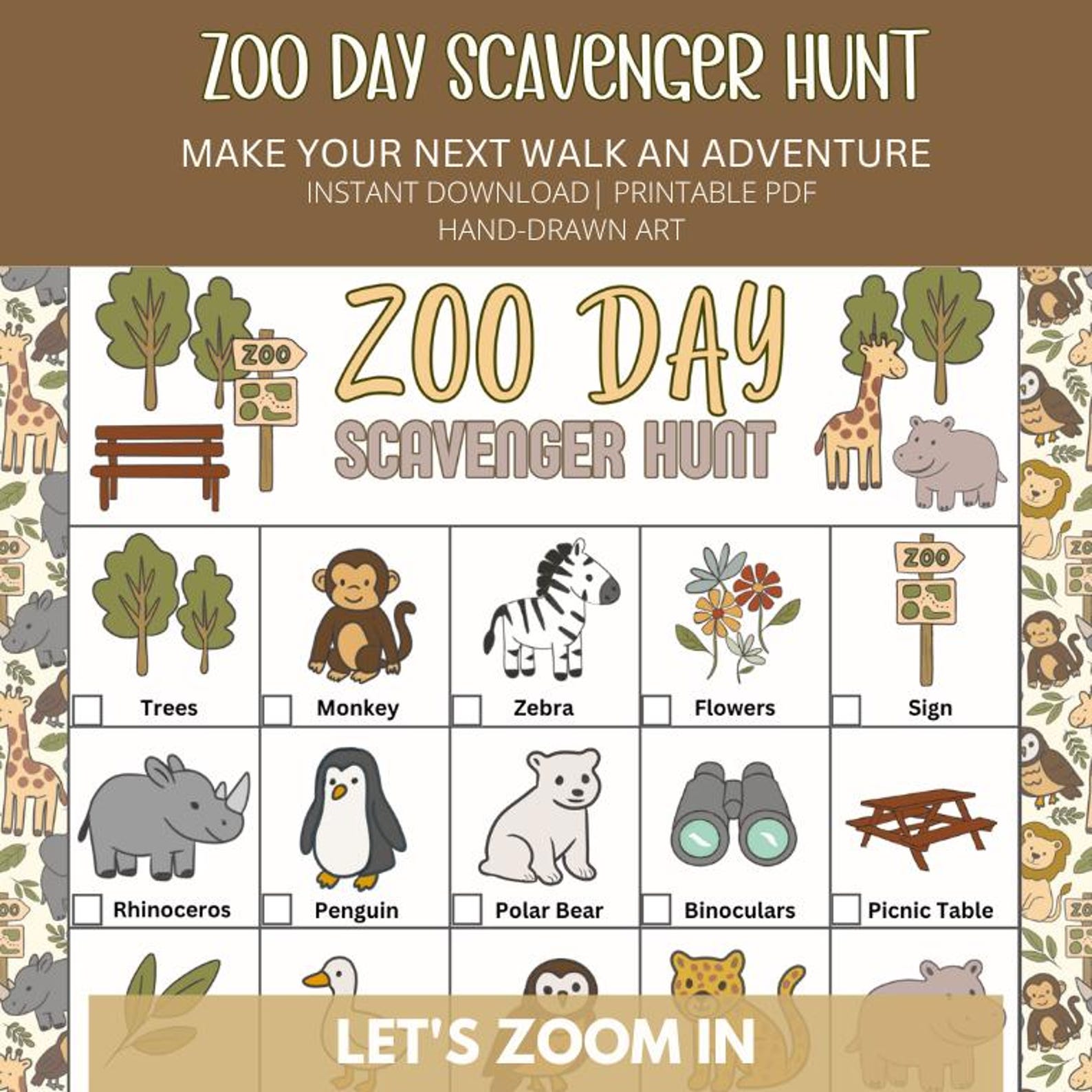 Zoo Day Scavenger Hunt for Kids Printable, Family Fun Game for a Day at ...