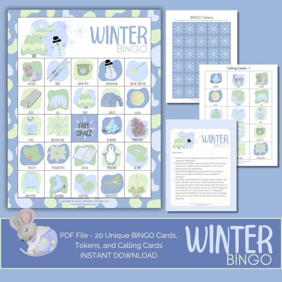 Winter BINGO Game: Hand-drawn Cards, Tokens (printable PDF Files) - Etsy