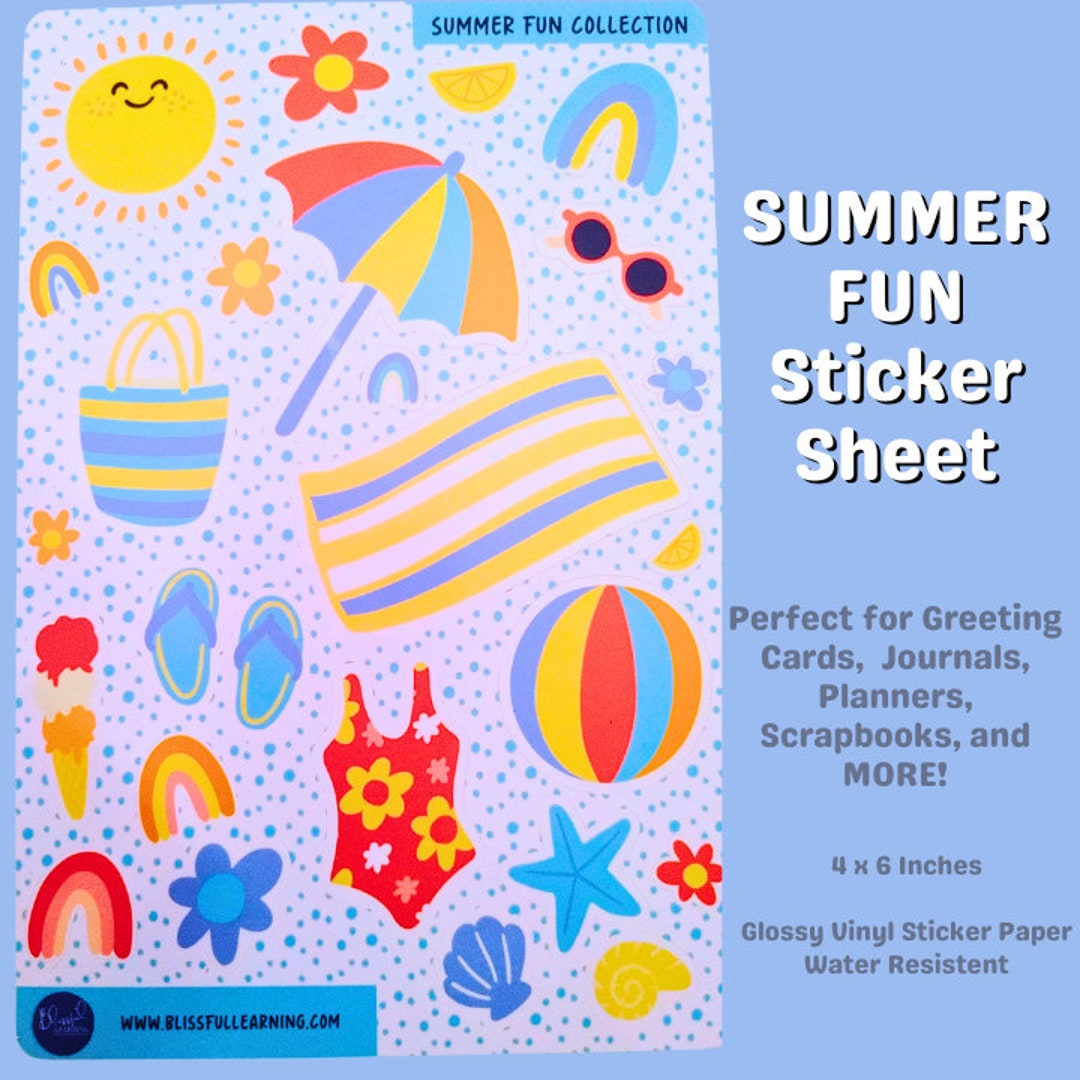 Summer Beach Fun Sticker Set 26 Kiss-cut Stickers on Water-resistant ...