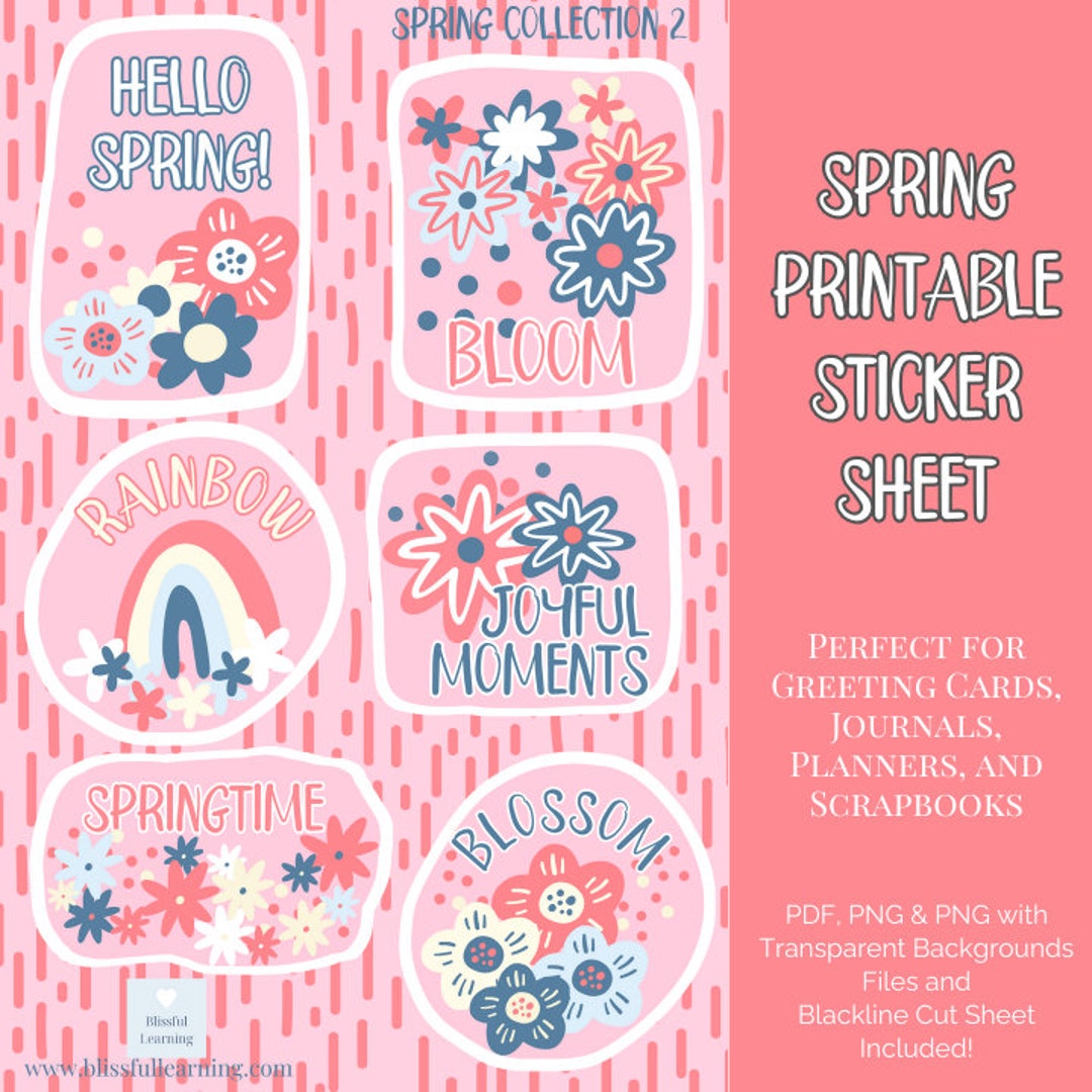Retro Floral Sticker Sheet: Springtime Stickers (printable PNG, PDF ...