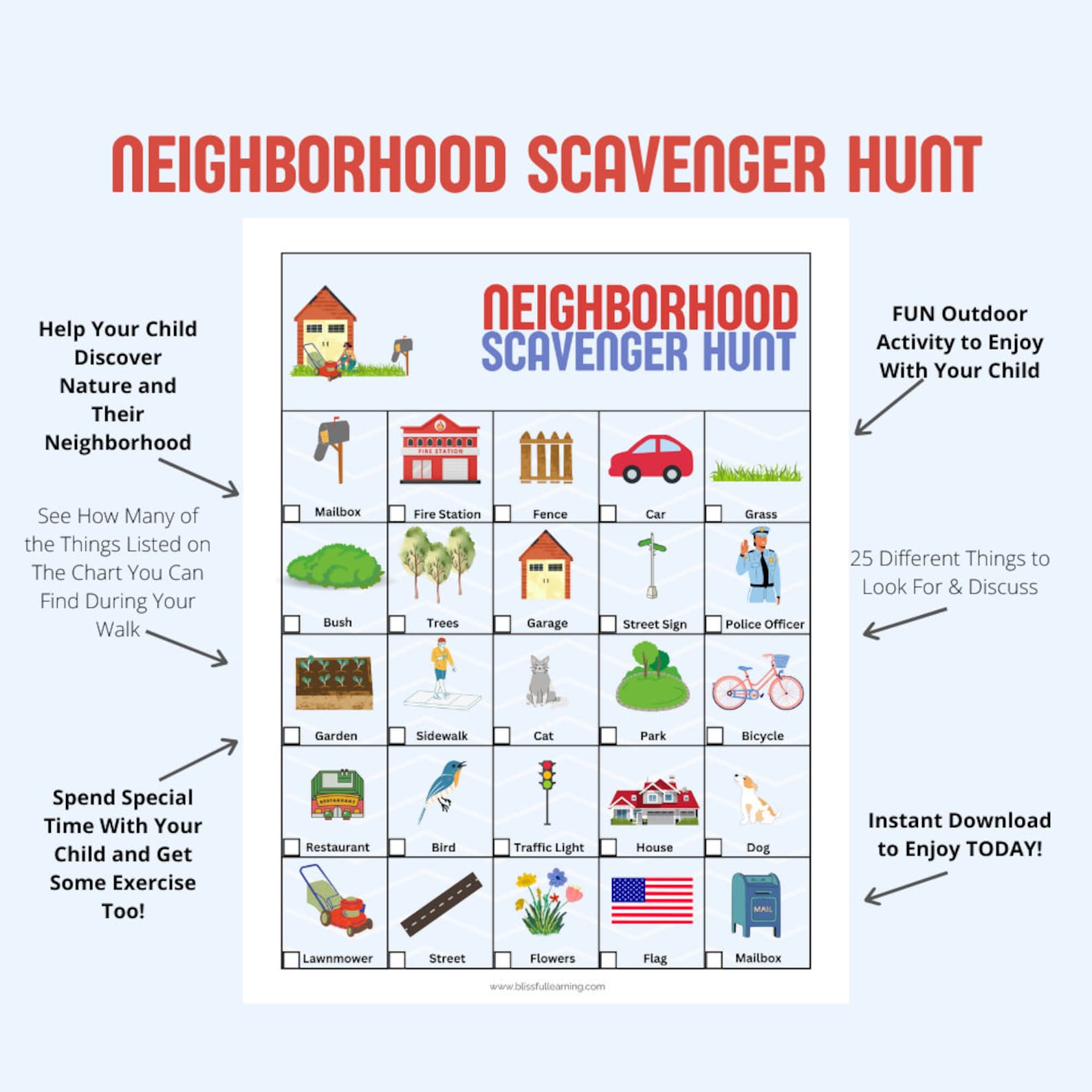 Neighborhood Scavenger Hunt for Kids, Family Outdoor Walking Game ...