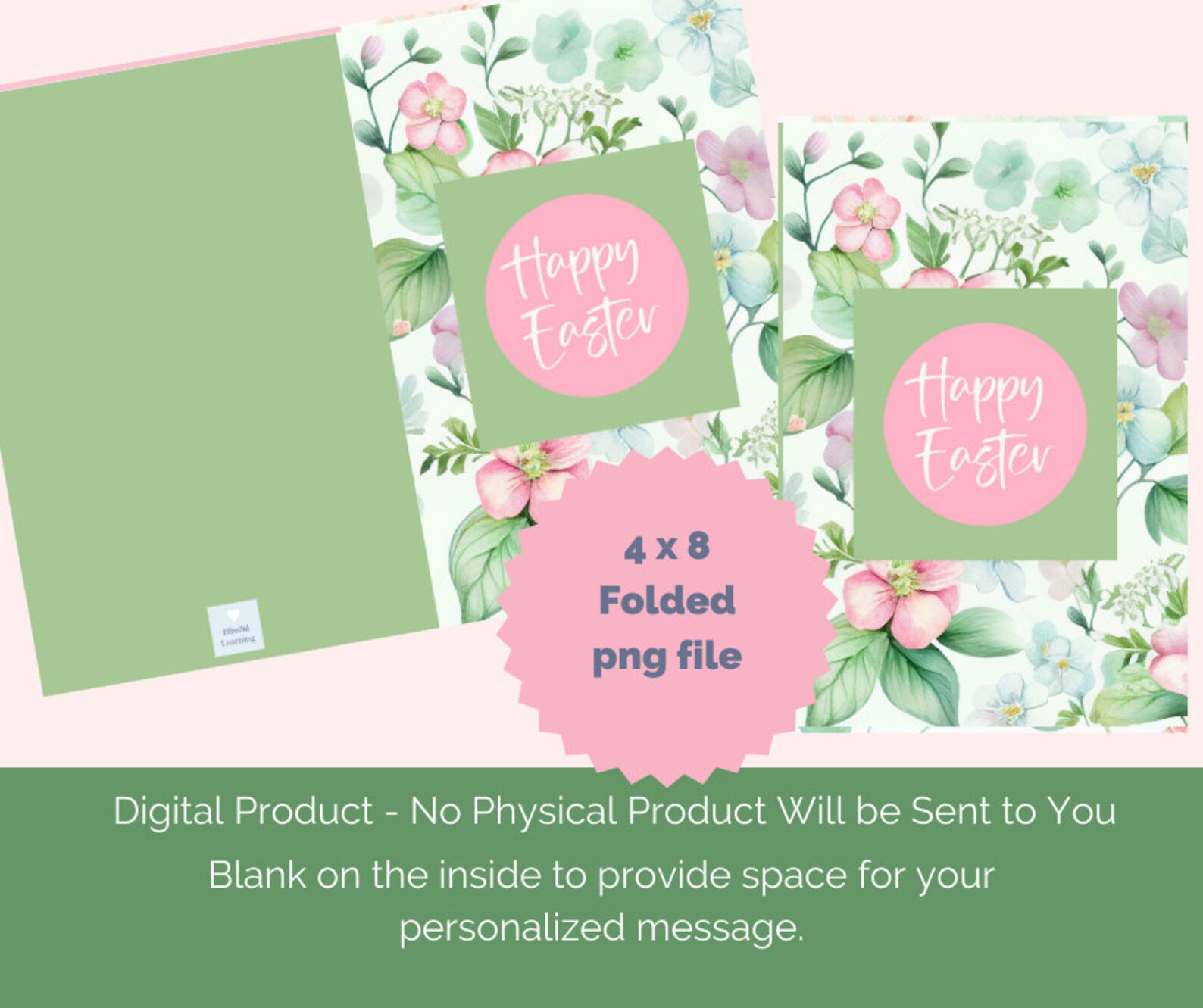 Green Floral Easter Card, Printable Easter Card, Digital Easter Card ...