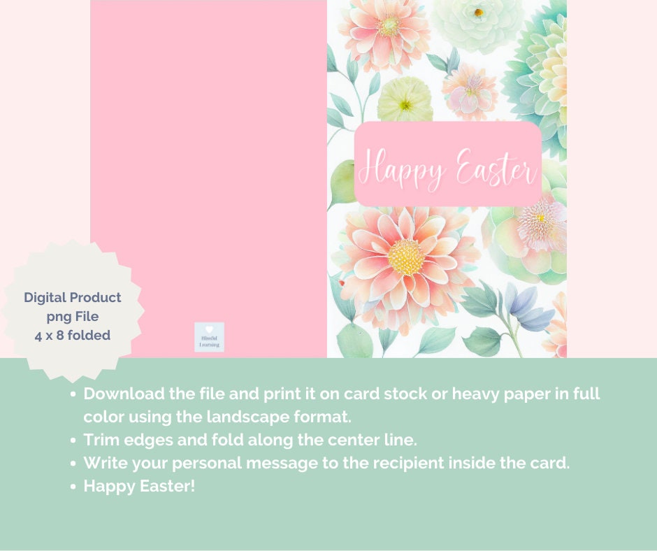 Pink Dahlia Easter Card, Printable Easter Card, Digital Easter Card ...