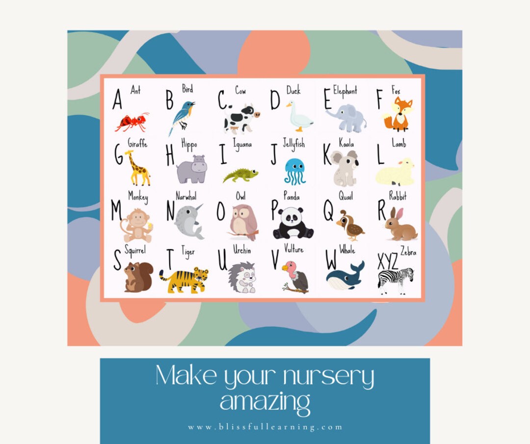 Colorful Animal Alphabet Print With Abstract Border Alphabet - Etsy