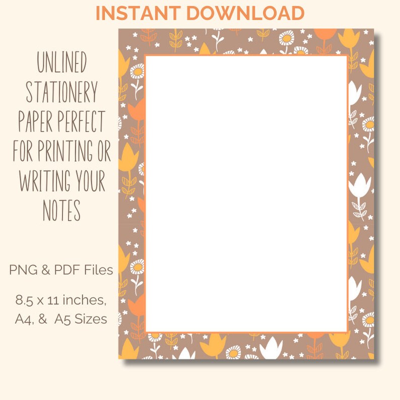 Fall Whimsical Floral Printable Writing Paper, Autumn Lined and Unlined ...