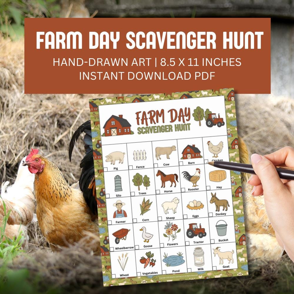 Farm Day Scavenger Hunt for Kids Printable, Farm Visit Game for ...