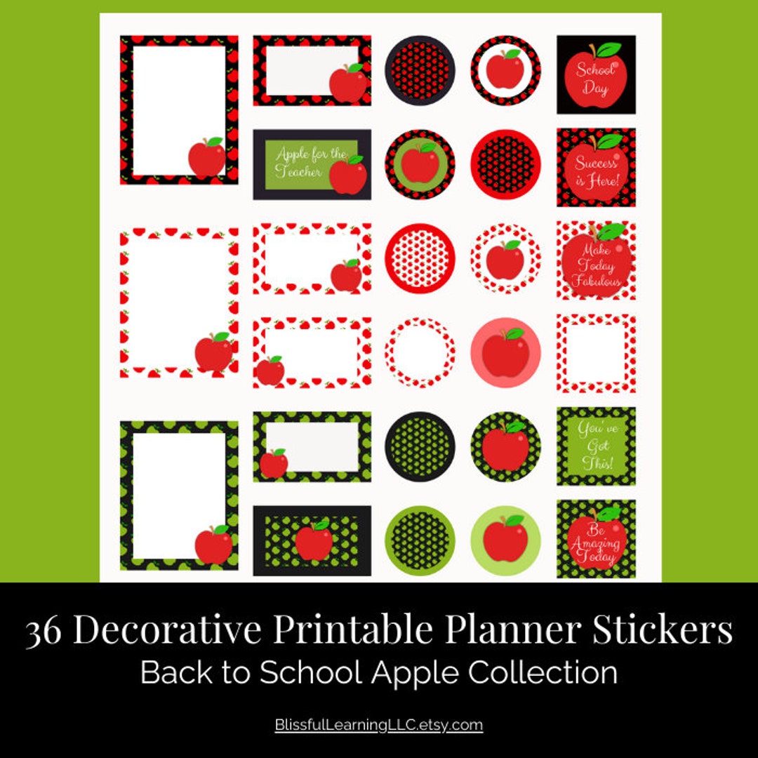 Back to School Apple Printable Stickers for Planners, Scrapbooking, and ...
