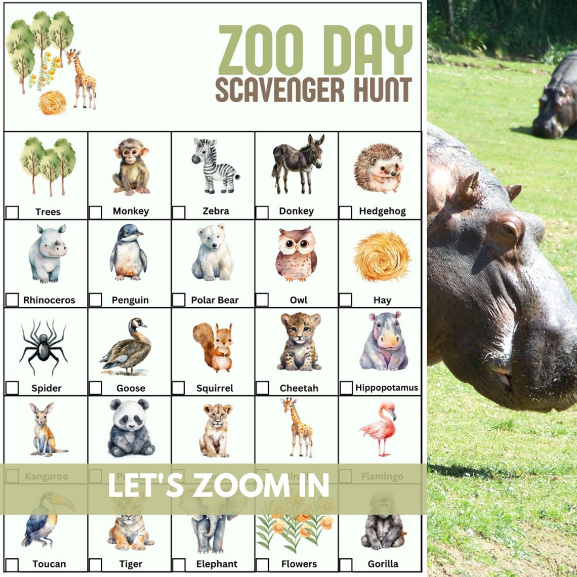 Zoo Day Scavenger Hunt for Kids Printable, Family Fun Game for a Day at ...