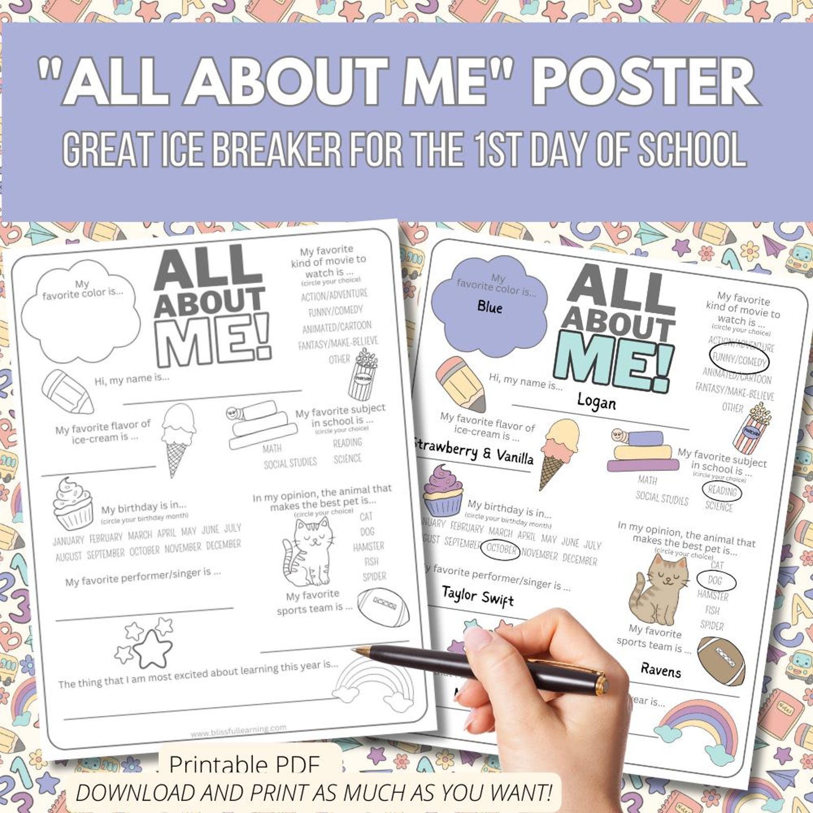 All About Me Poster: Back to School Ice Breaker Worksheet (PDF ...
