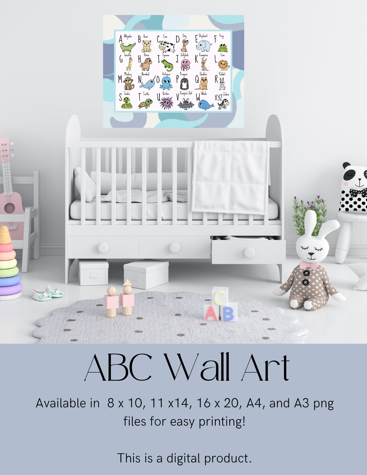 Calming Blue Abstract Alphabet Poster for Kids Room or Classroom ...