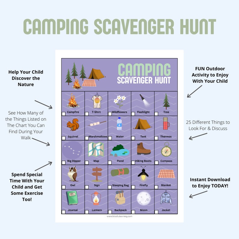 Camping Scavenger Hunt for Kids Printable, Nature Walk for Families ...