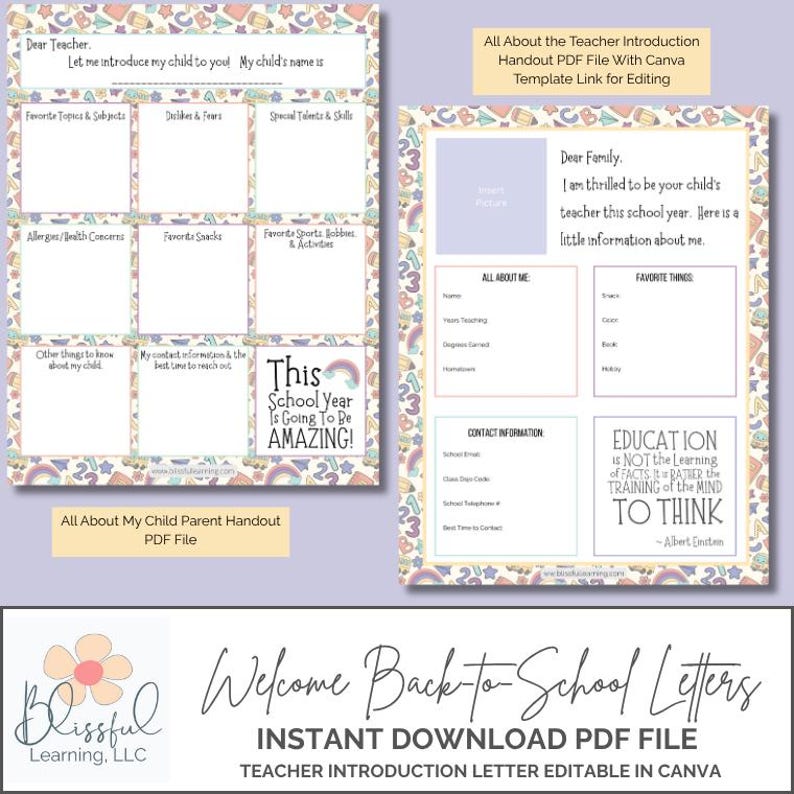Editable Teacher Introduction Letter & Child Info Handout (canva ...