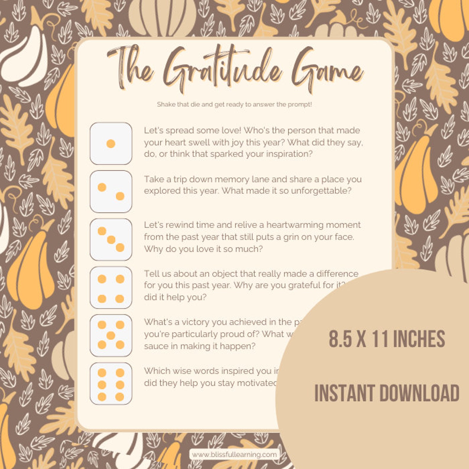 Thanksgiving Gratitude Collection With Dice Game and Gratitude Card ...